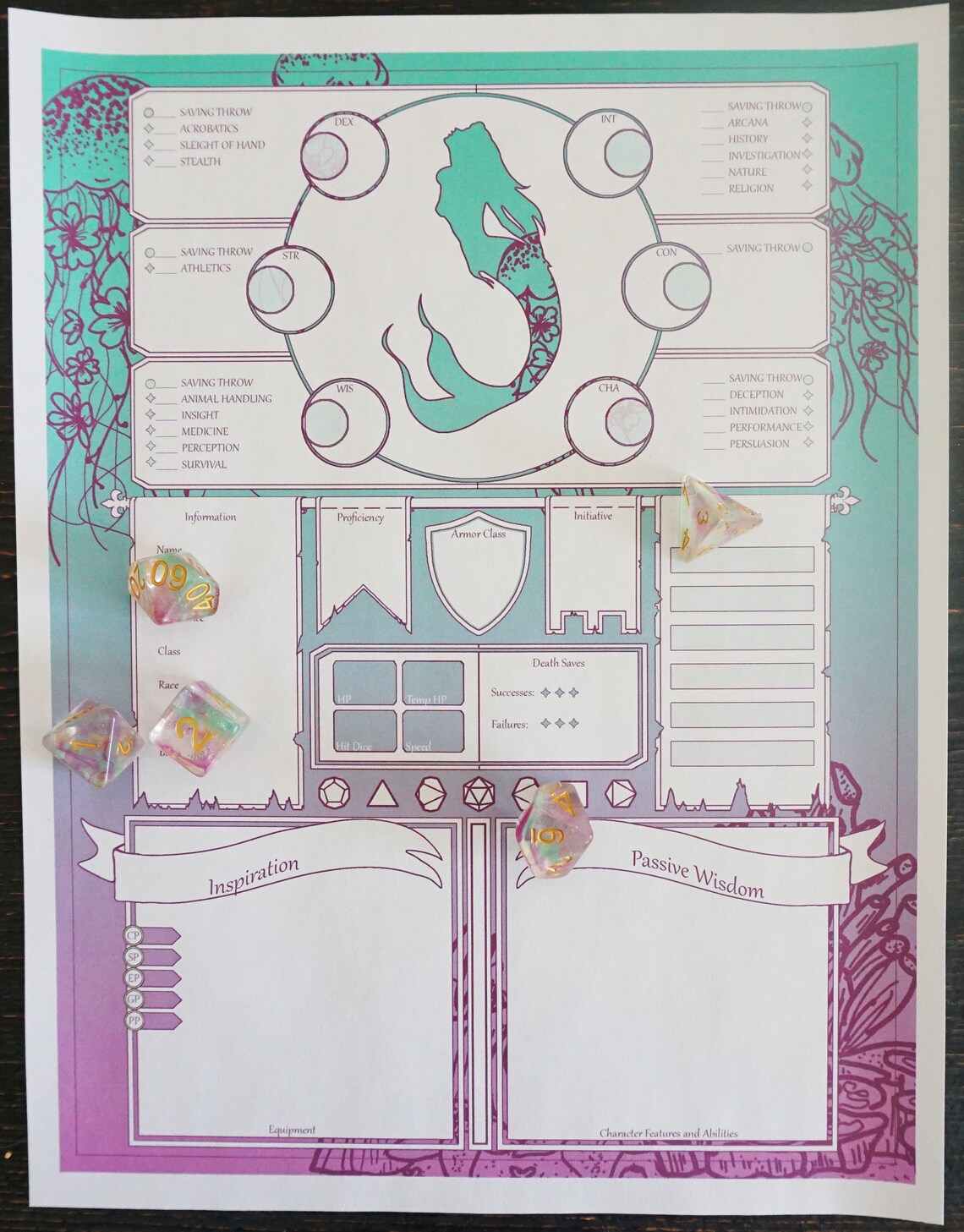 Dnd Character Sheet Mermaid Siren | Etsy