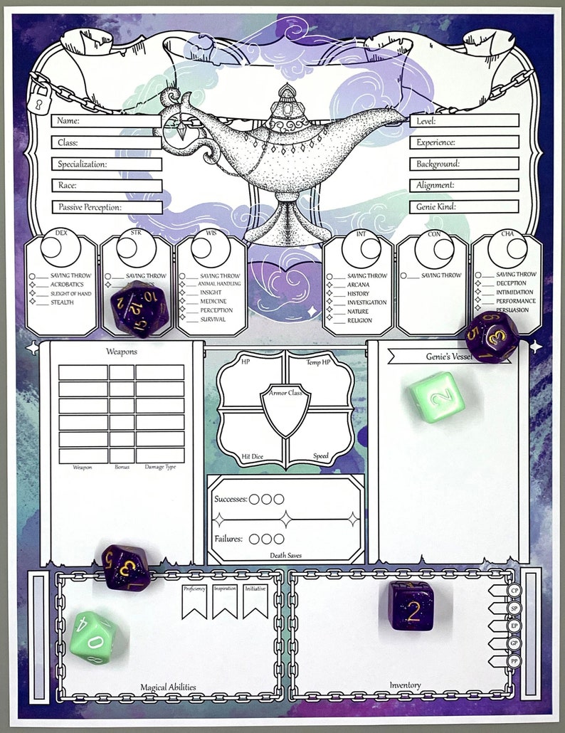 Genie Warlock Dnd 5e Character Sheet Digital Download - Etsy Australia