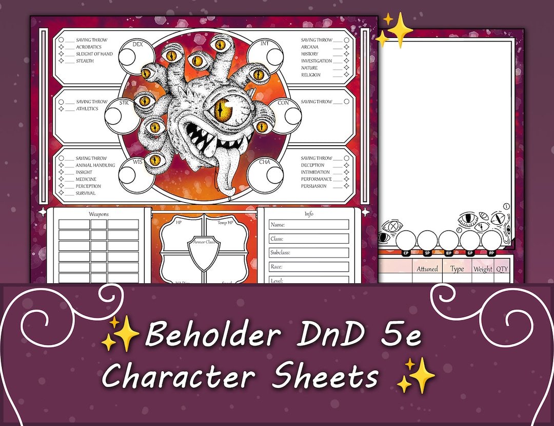 Beholder Dnd 5e Character Sheet Dnd Character Journal Dungeons and ...