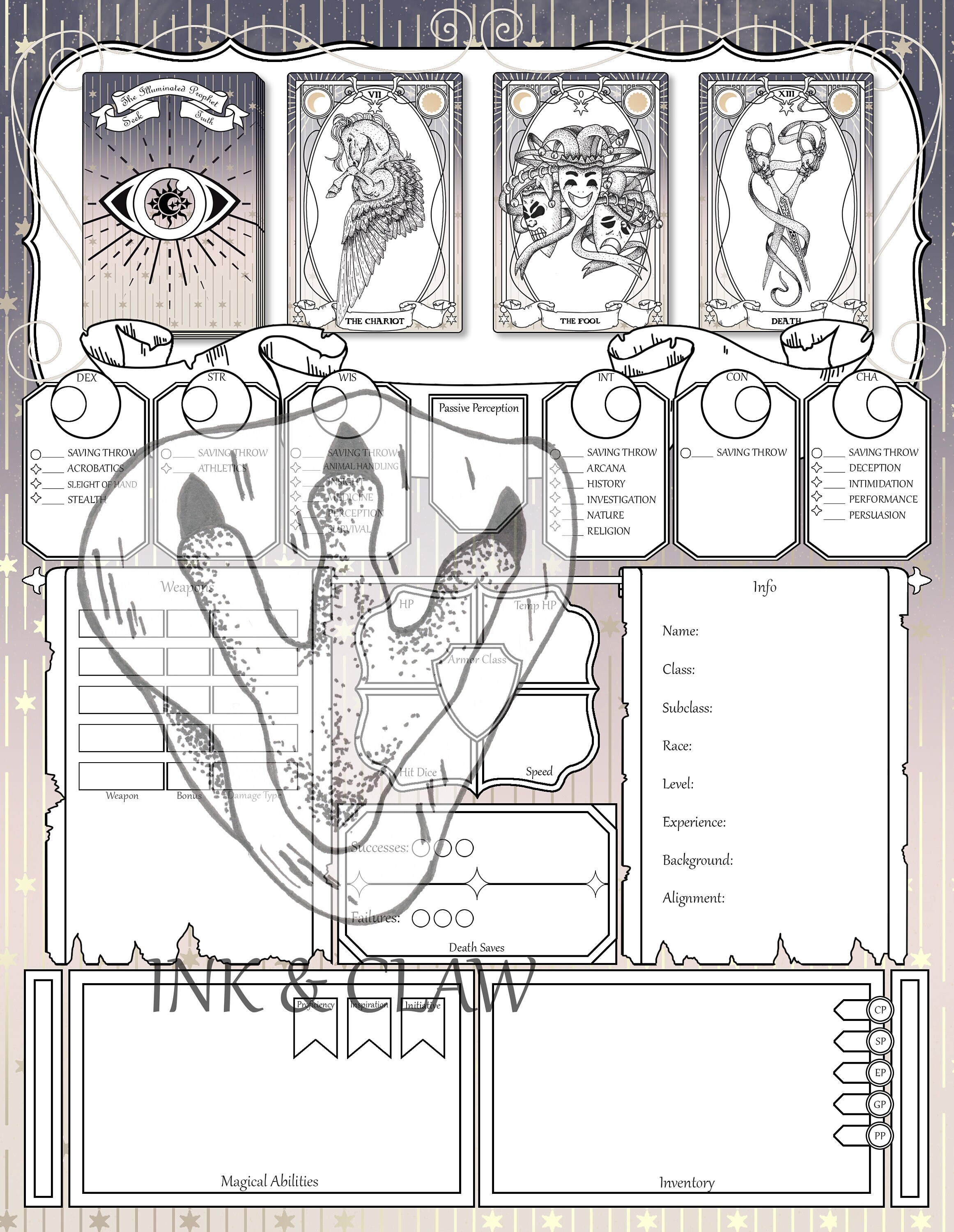 Dnd Character Sheets Cleric Fate Domain - Etsy Australia