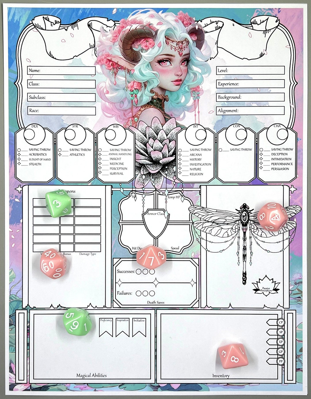 Lotus DnD 5e Character Sheet DnD Character Journal Dungeons and Dragons ...