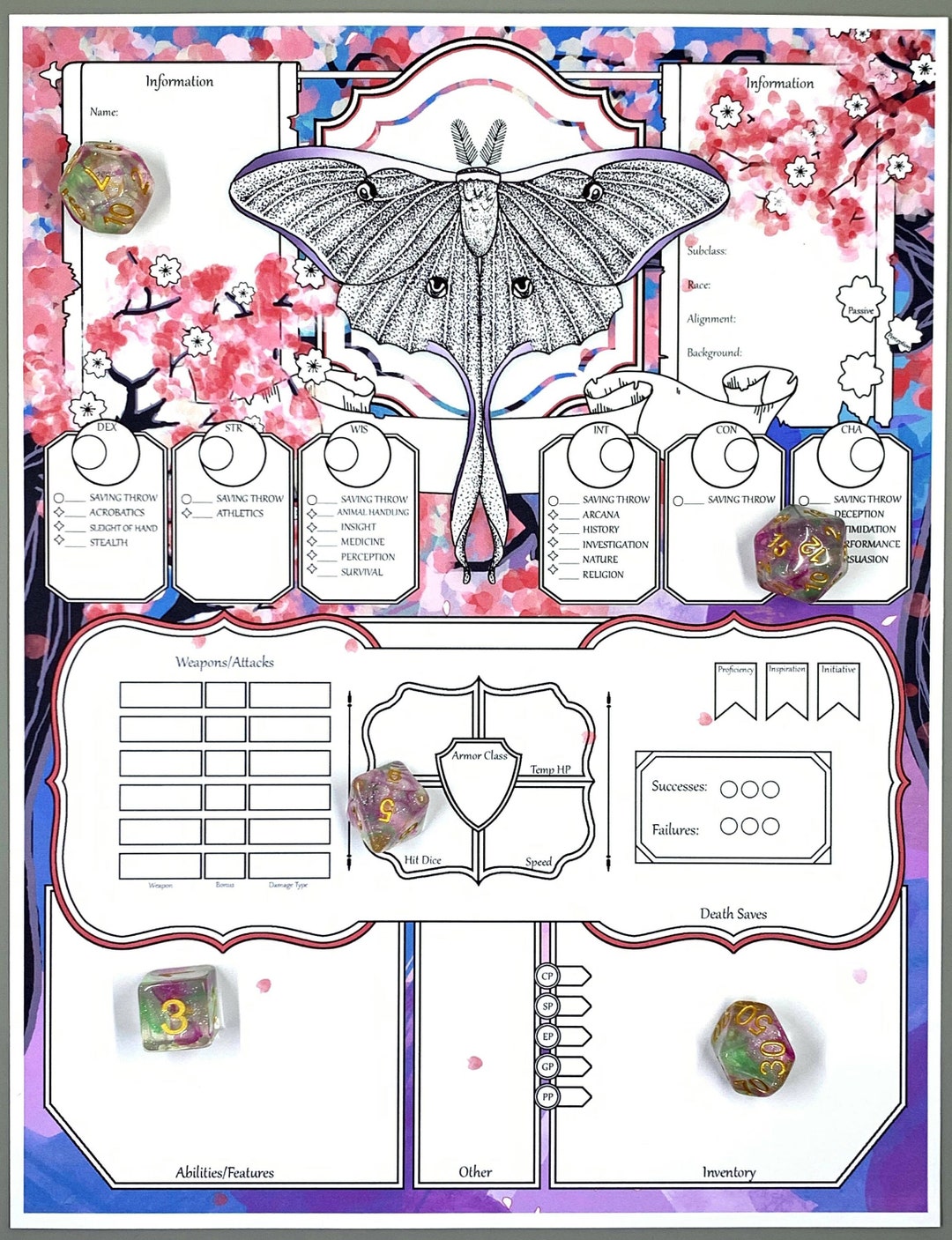 Dnd Character Sheet | Moth Enthusiast Collection Dnd Bundle | Dnd ...