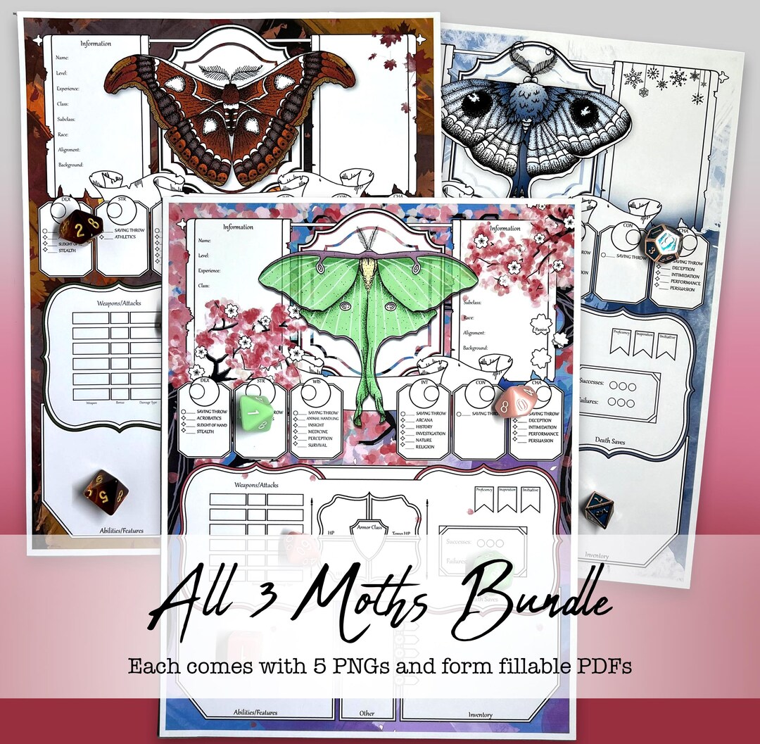 Dnd Character Sheet | Moth Enthusiast Collection Dnd Bundle | Dnd ...