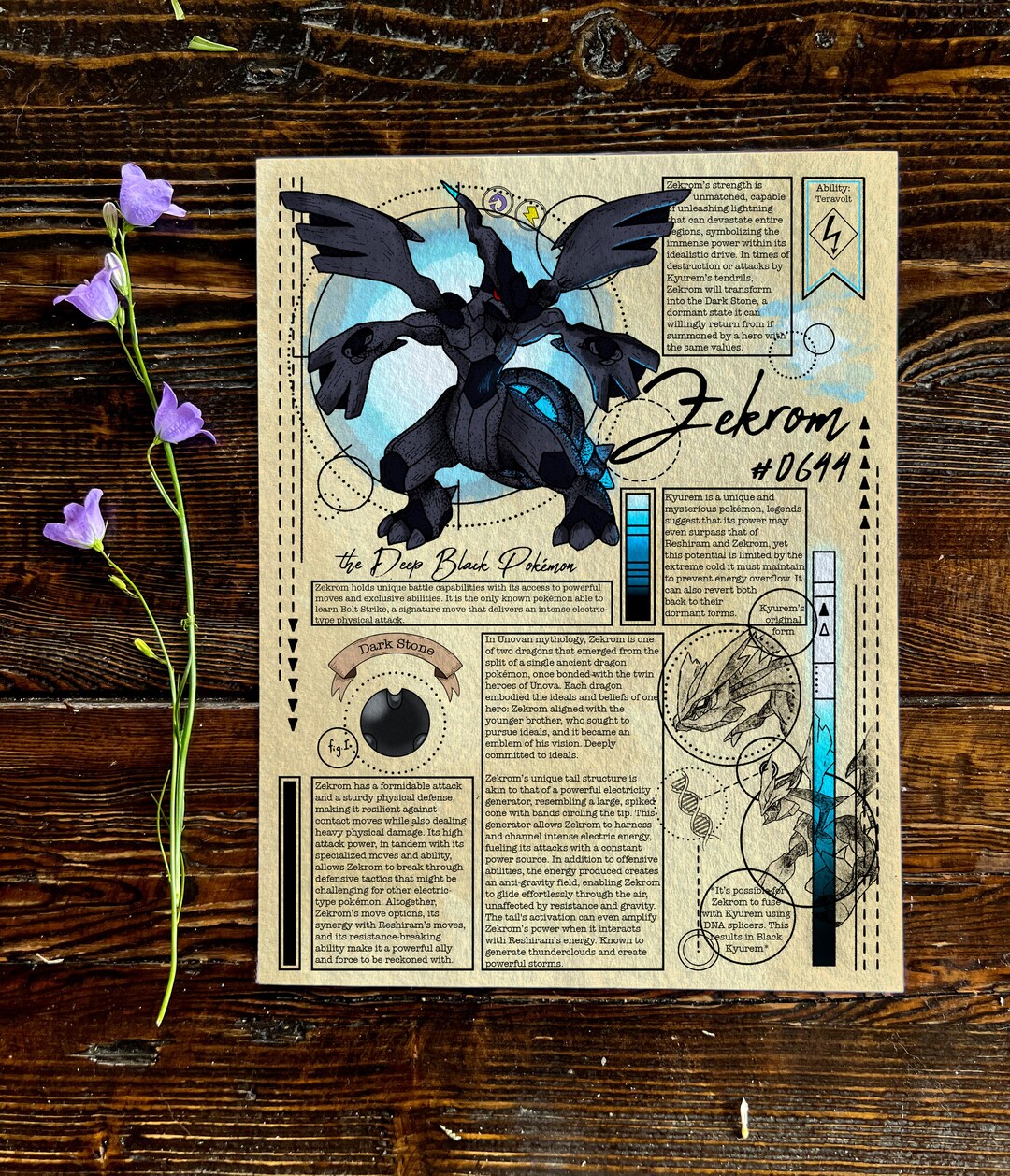 Zekrom Scientific Print Pokémon Pokemon Gift Black Pokemon Art Pokemon ...