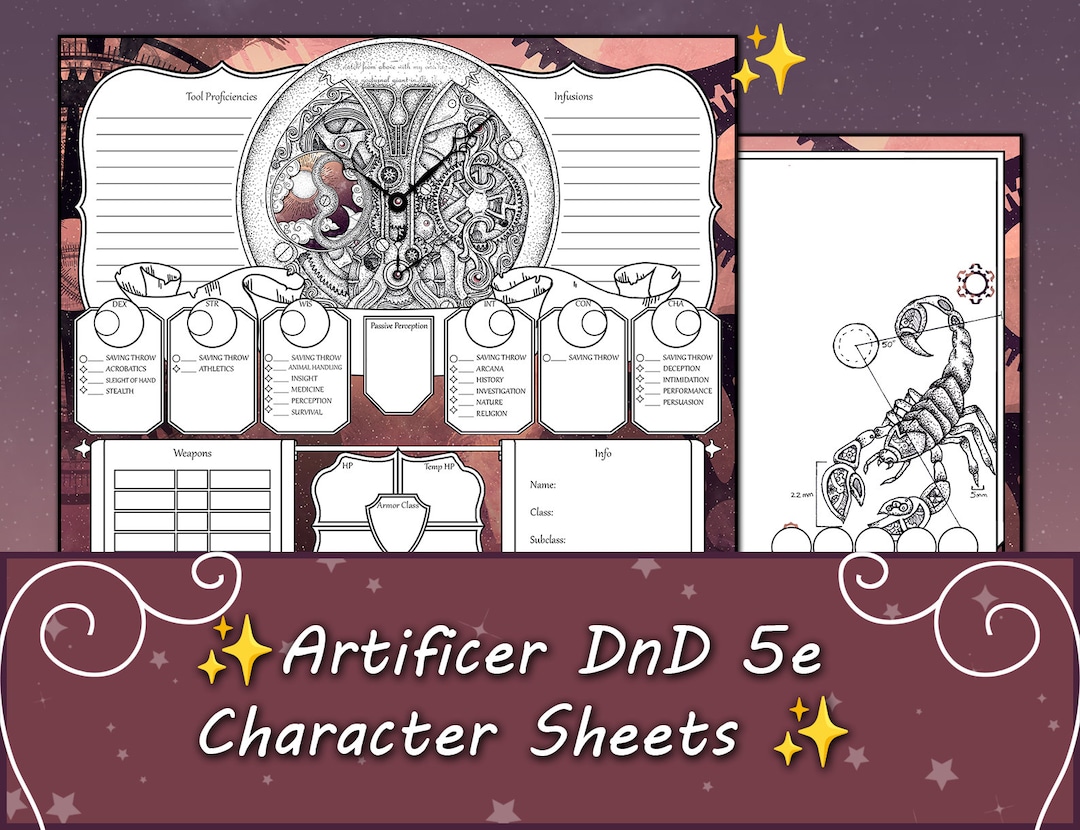 Artificer Dnd 5e Character Sheet Dnd Character Journal Dungeons and Dragons Dnd Fillable PDF Dnd ...