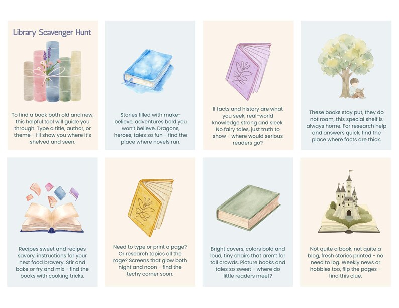 Library Scavenger Hunt Clues, Fun Activity (digital Download) - Etsy