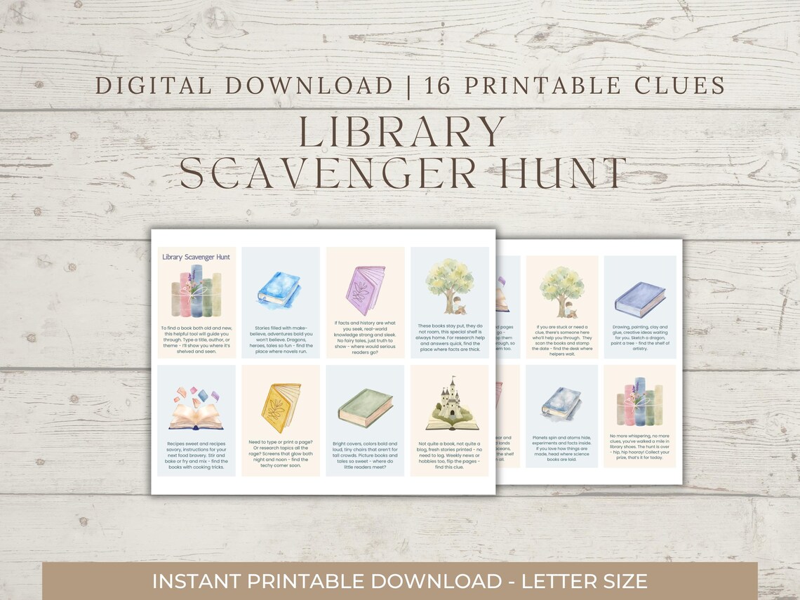 Library Scavenger Hunt Clues, Fun Activity (digital Download) - Etsy