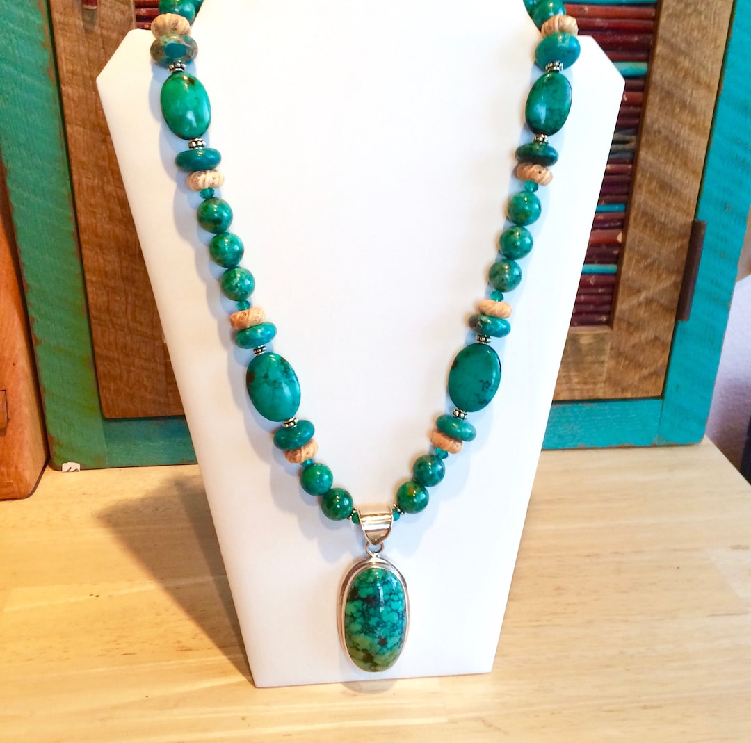 Stunning Natural Turquoise Long Necklace With Large Pendant - Etsy ...