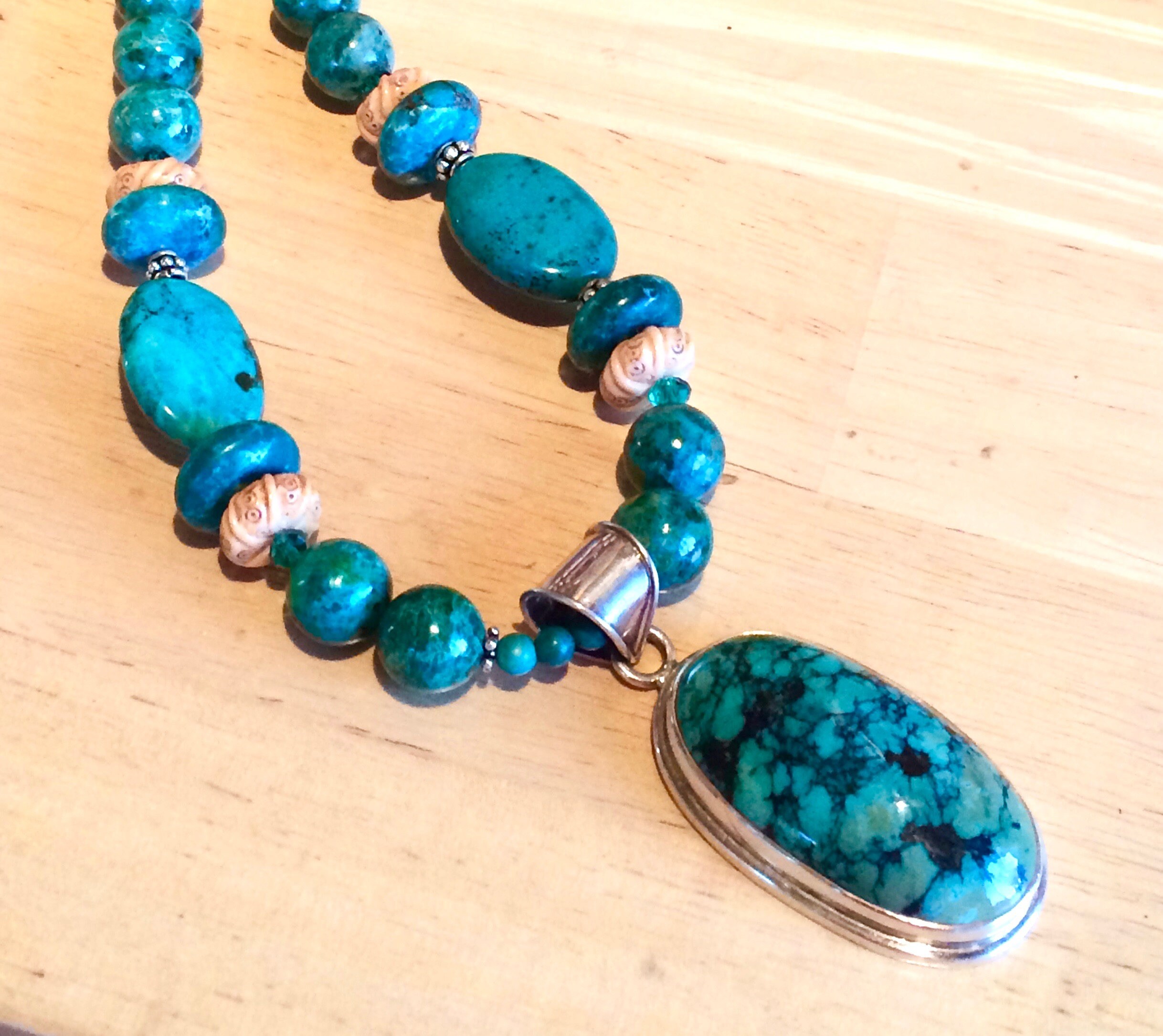 Stunning Natural Turquoise Long Necklace With Large Pendant - Etsy ...