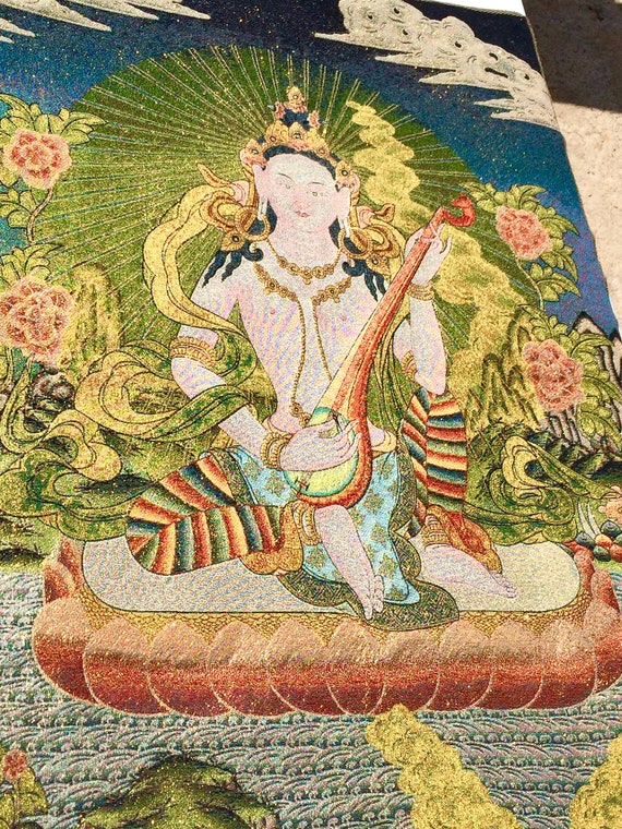 Tankha of SARASVATI Golden Thread Tapestry | Etsy