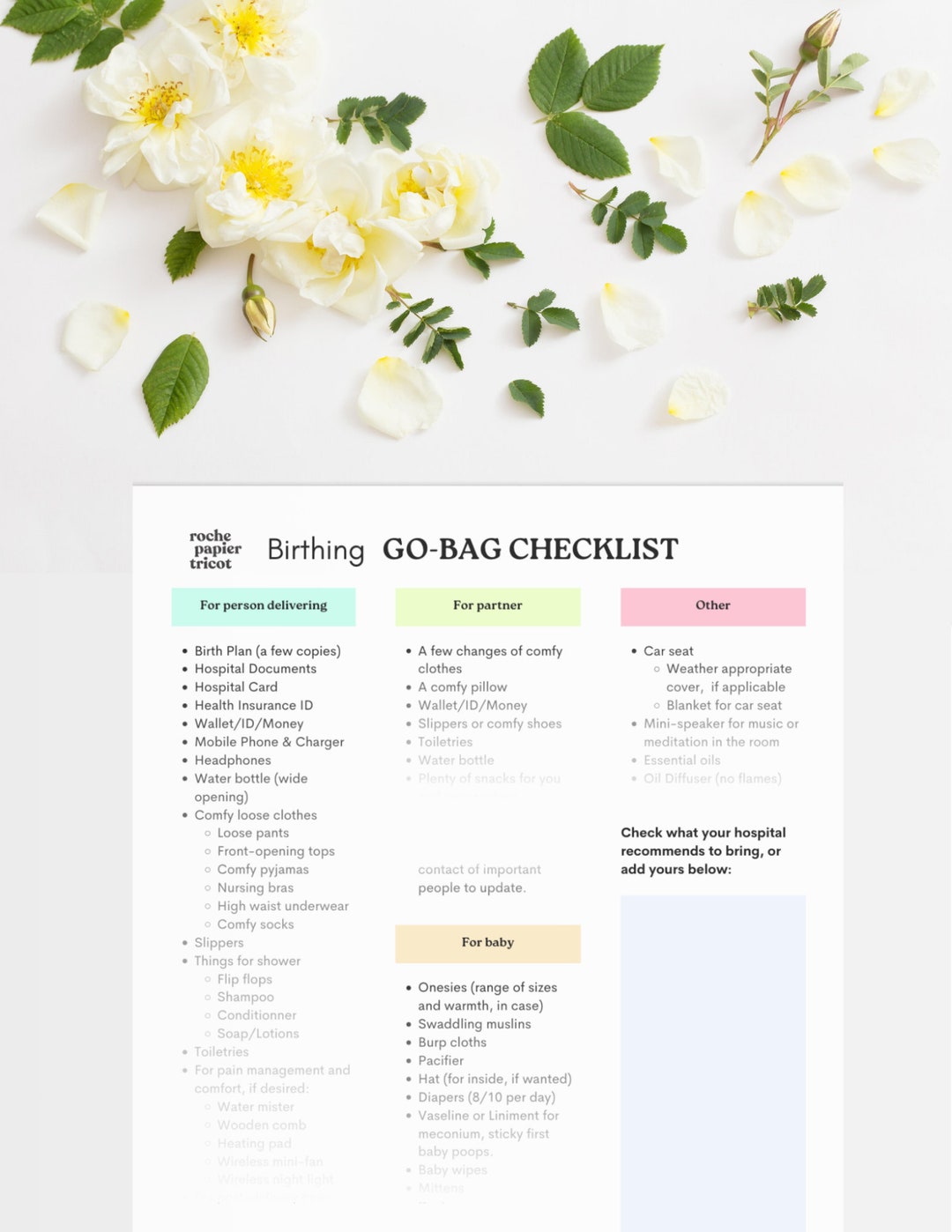 Birthing Go-bag Checklist (PDF) - Etsy
