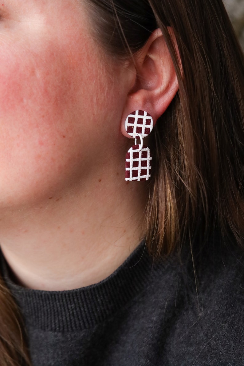Windowpane Grid Polymer Earrings assorted Colours - Etsy