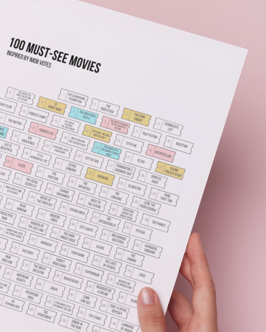 Color-in 100 Must-see Movies | IMDB Inspired Printable Watchlist - Etsy