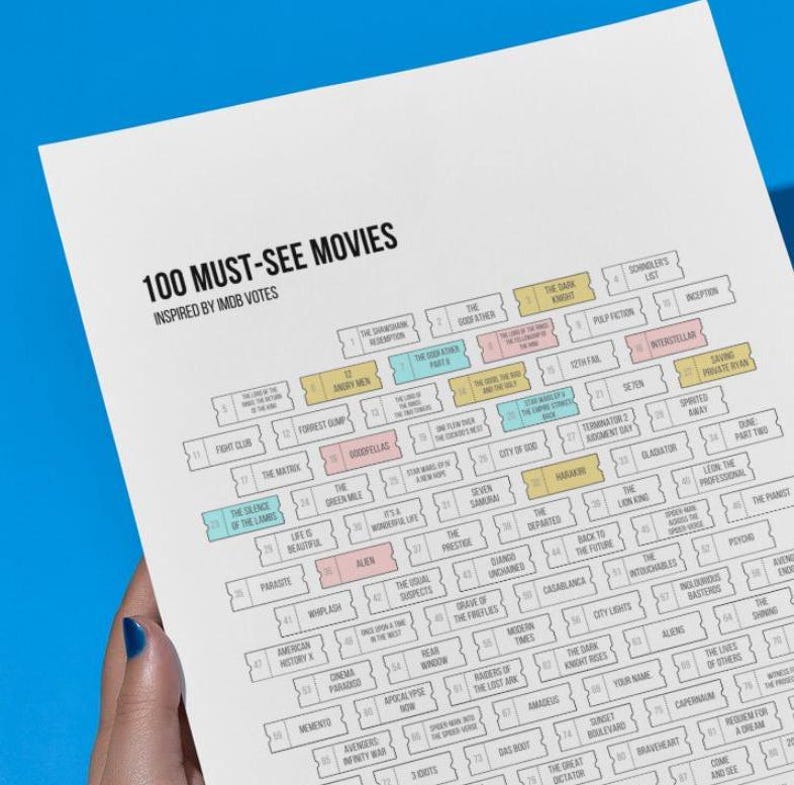 Color-in 100 Must-see Movies | IMDB Inspired Printable Watchlist - Etsy