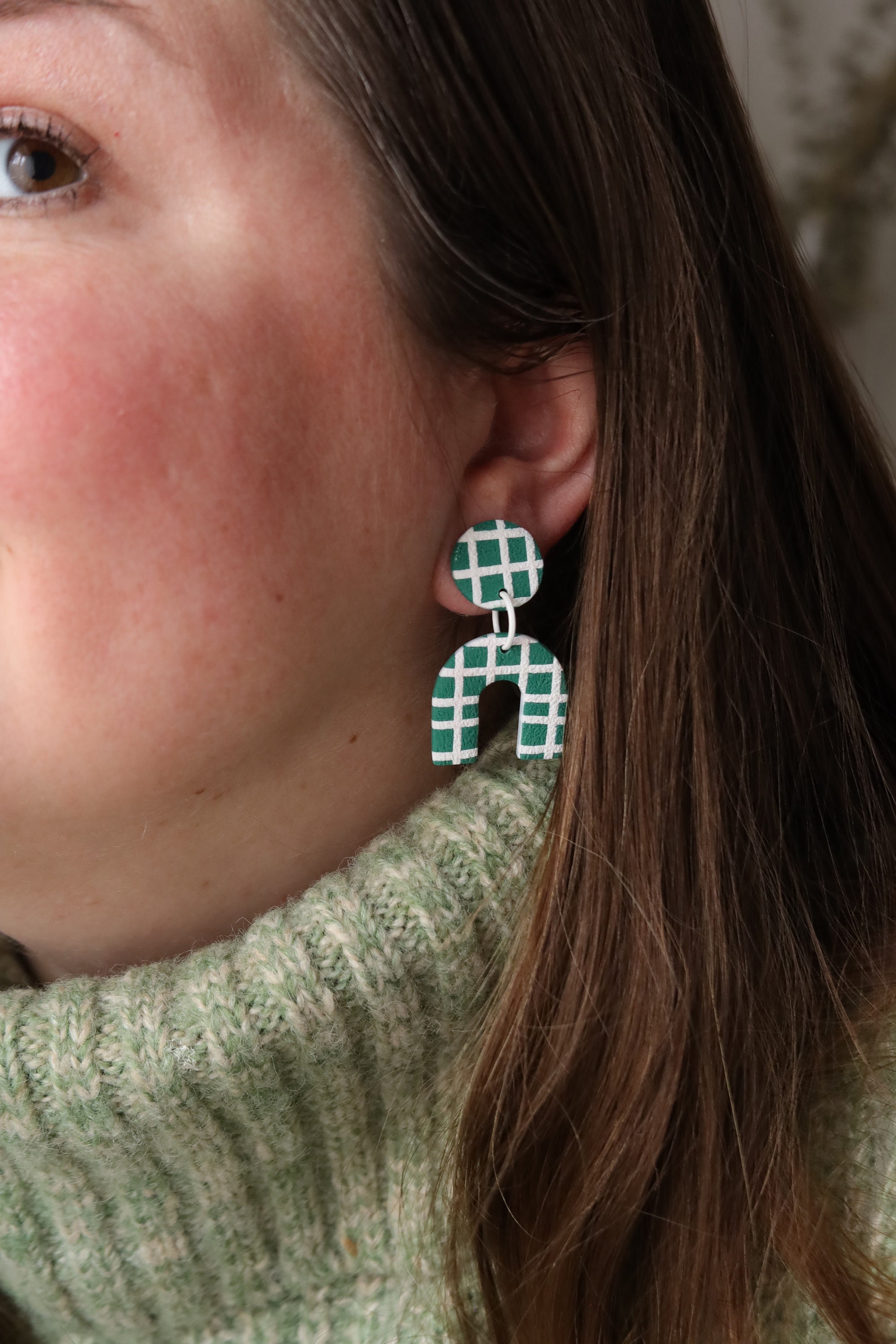 Windowpane Grid U-shaped Polymer Earrings assorted Colours - Etsy