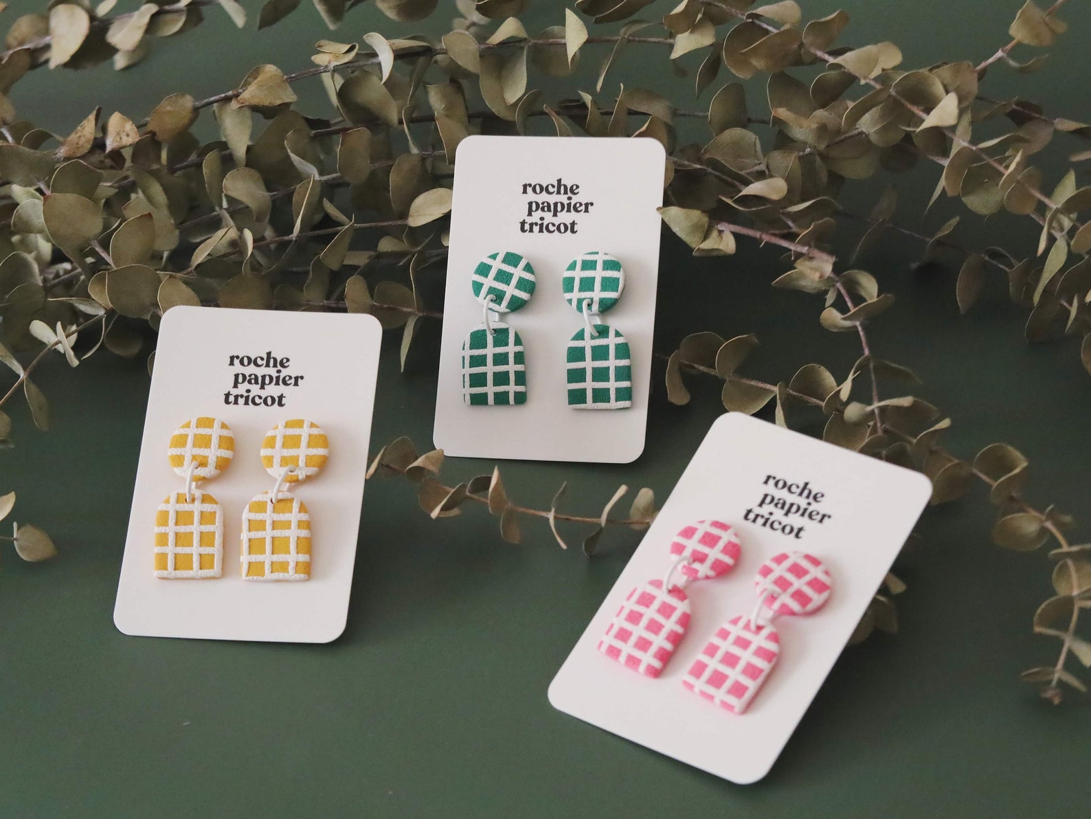 Windowpane Grid Polymer Earrings assorted Colours - Etsy