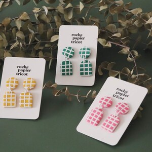 Windowpane Grid Polymer Earrings assorted Colours - Etsy