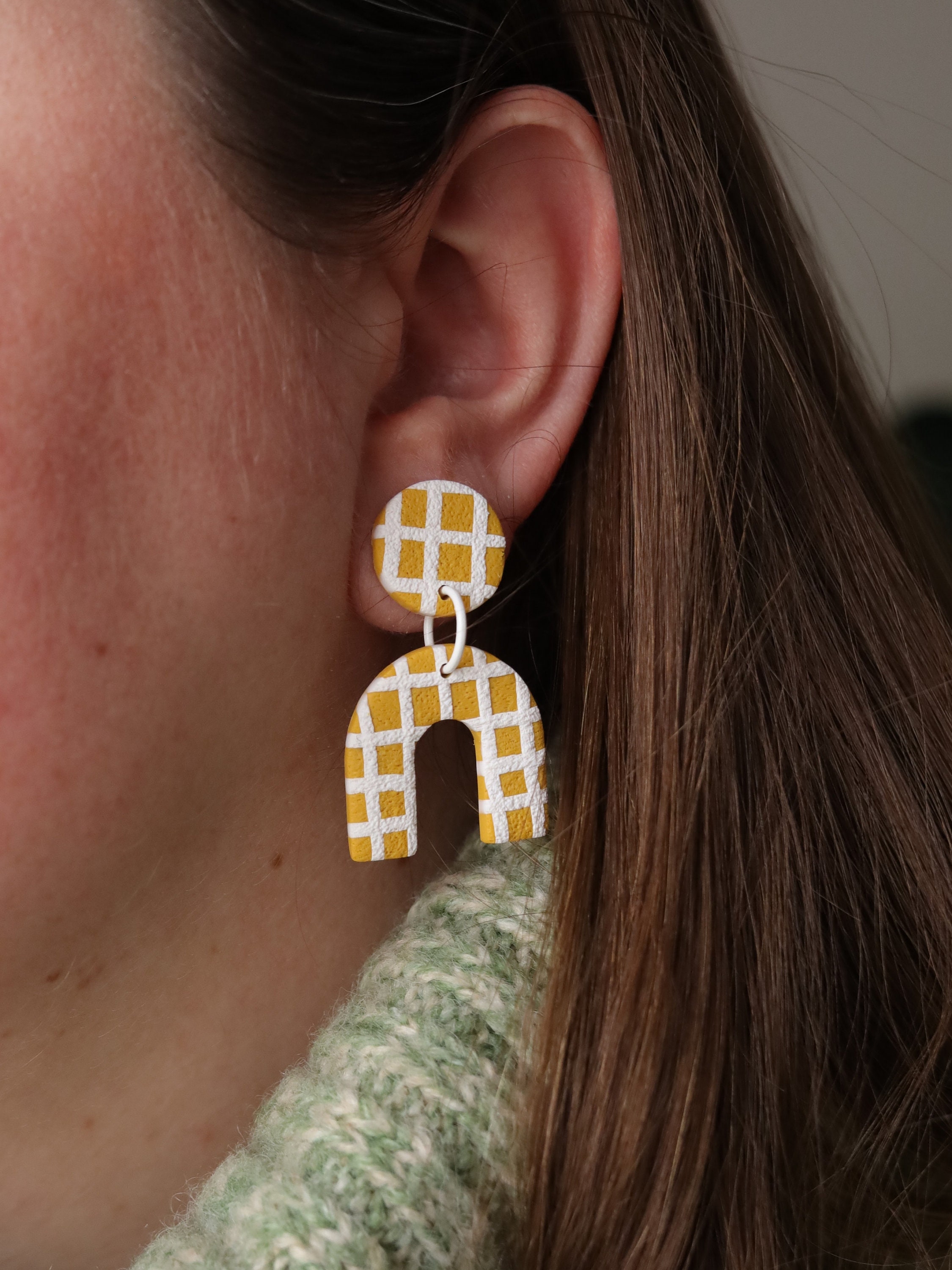 Windowpane Grid U-shaped Polymer Earrings assorted Colours - Etsy