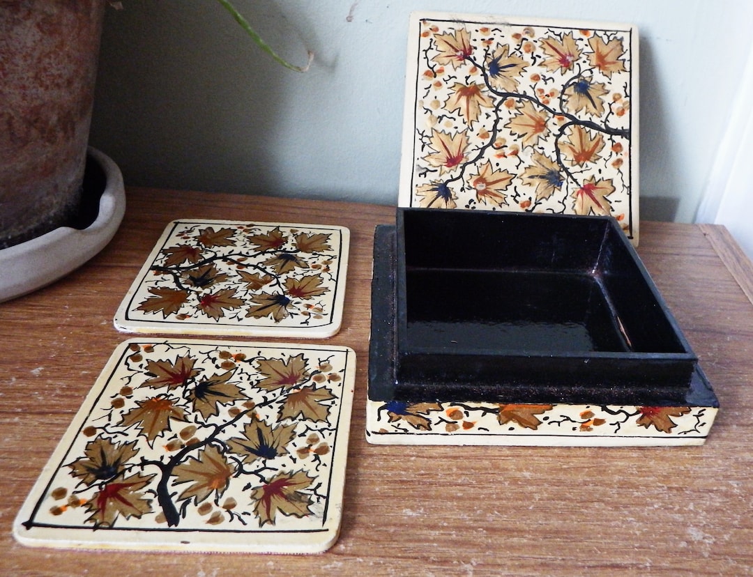Kashmir Hand Painted Boxed Coasters, Handcrafted Indian Set of Six ...