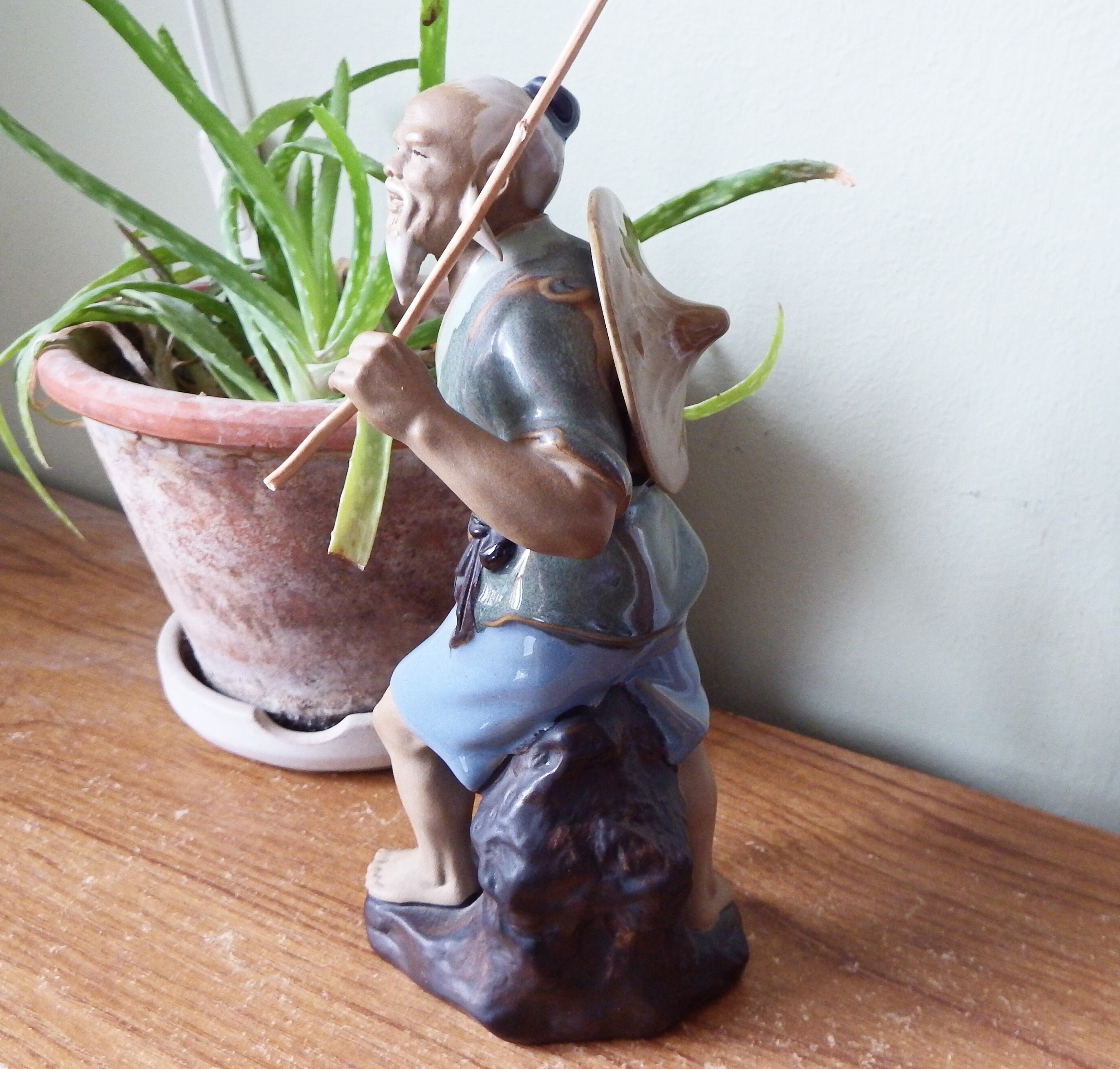 Vintage Chinese Mudman Figurine, Fishing Mud Man, Shiwan Mudman, Unique ...