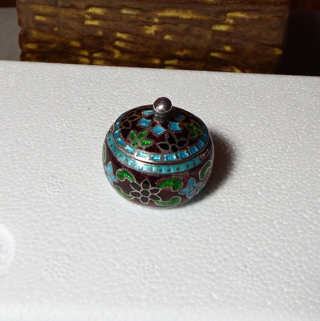 Vintage Indian Cloisonne Silver Box, Sterling Silver Pill Box, Classic ...