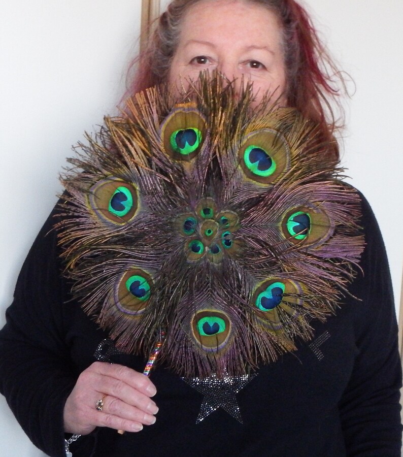Peacock Feather Fan, Art Deco Style 1920s Flapper Round Hand Fan ...