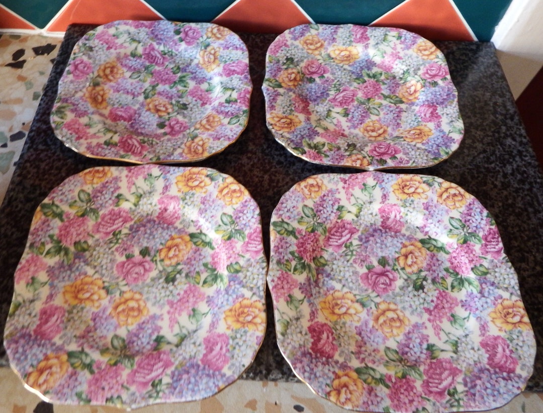 Chintz China ~ Set of 4 Vintage Chintz Plates, Summer Tea Party ...