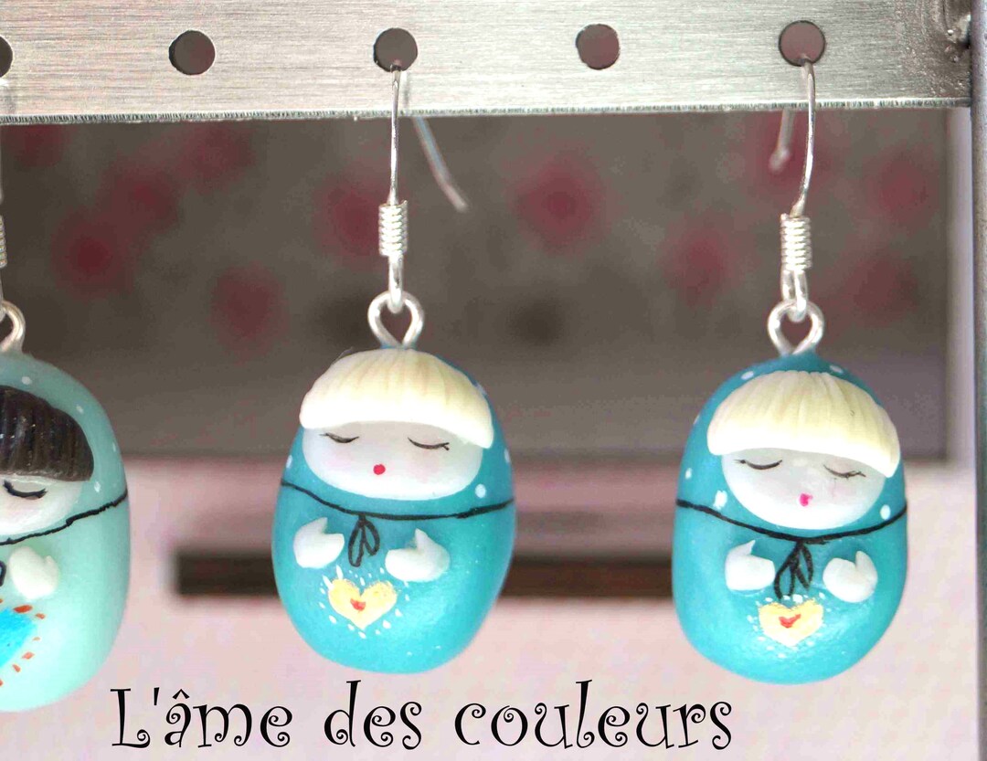 Earring Matryoshka Miniature Blue Cold Porcelain - Etsy