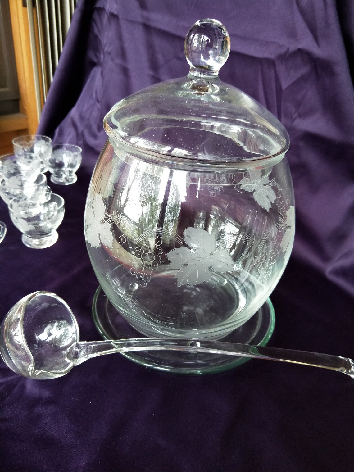Vintage Bohemia Crystal Grapevine Punch Bowl Set Incl 14 Cups, Ladle ...
