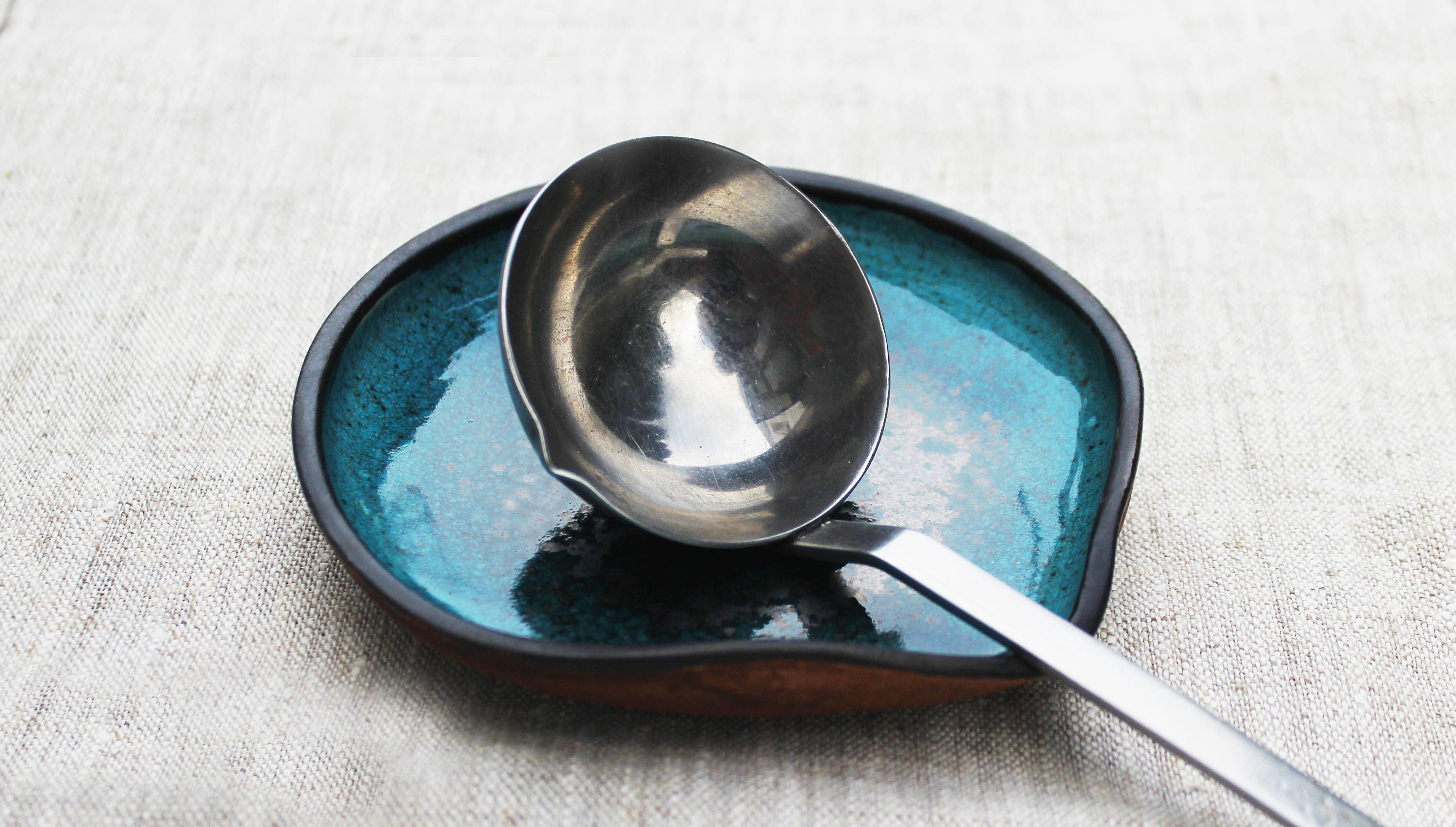 Turquoise and Black Spoon Rest Pottery Ceramic Ladle Rest | Etsy