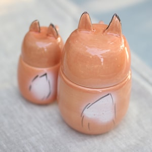 Orange Fox Jar, Fox Pottery Container, Handmade Sugar Bowl With Lid ...