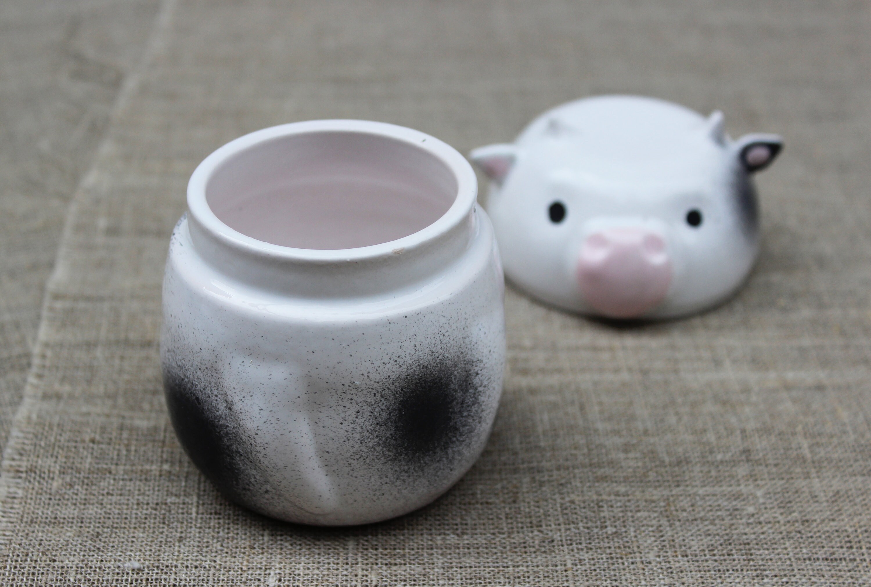 Pottery Storage Container Set of 4, Cow Pig Rabbit Sheep Jars With Lid ...