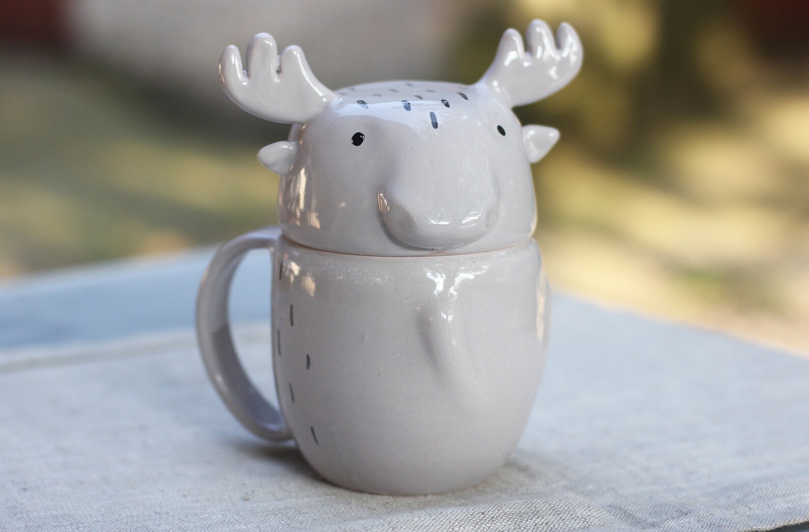 Elk Large Lidded Mug Gray Moose Pottery Coffee Mug With Lid | Etsy