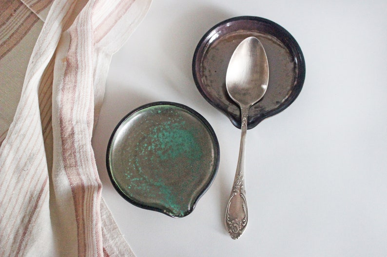 Dark Gold Ceramic Spoon Rest Antique Bronze Black and Gold | Etsy