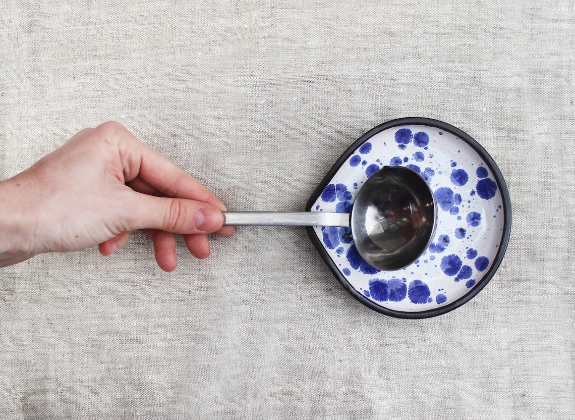 Blue Flowers Spoon Rest Unique Ceramic Spoon Holder White | Etsy