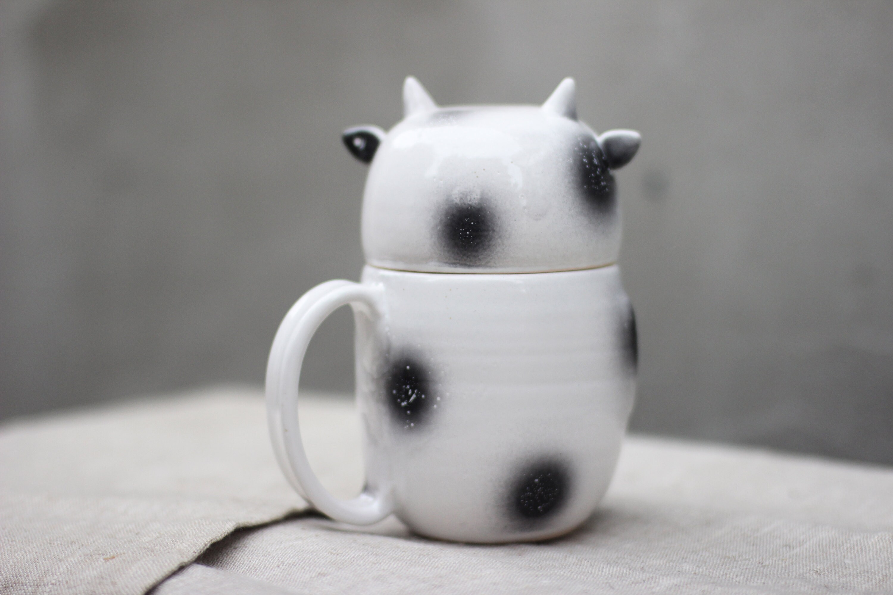 Kuh Keramik Tasse mit Deckel Großer weißer und schwarzer | Etsy