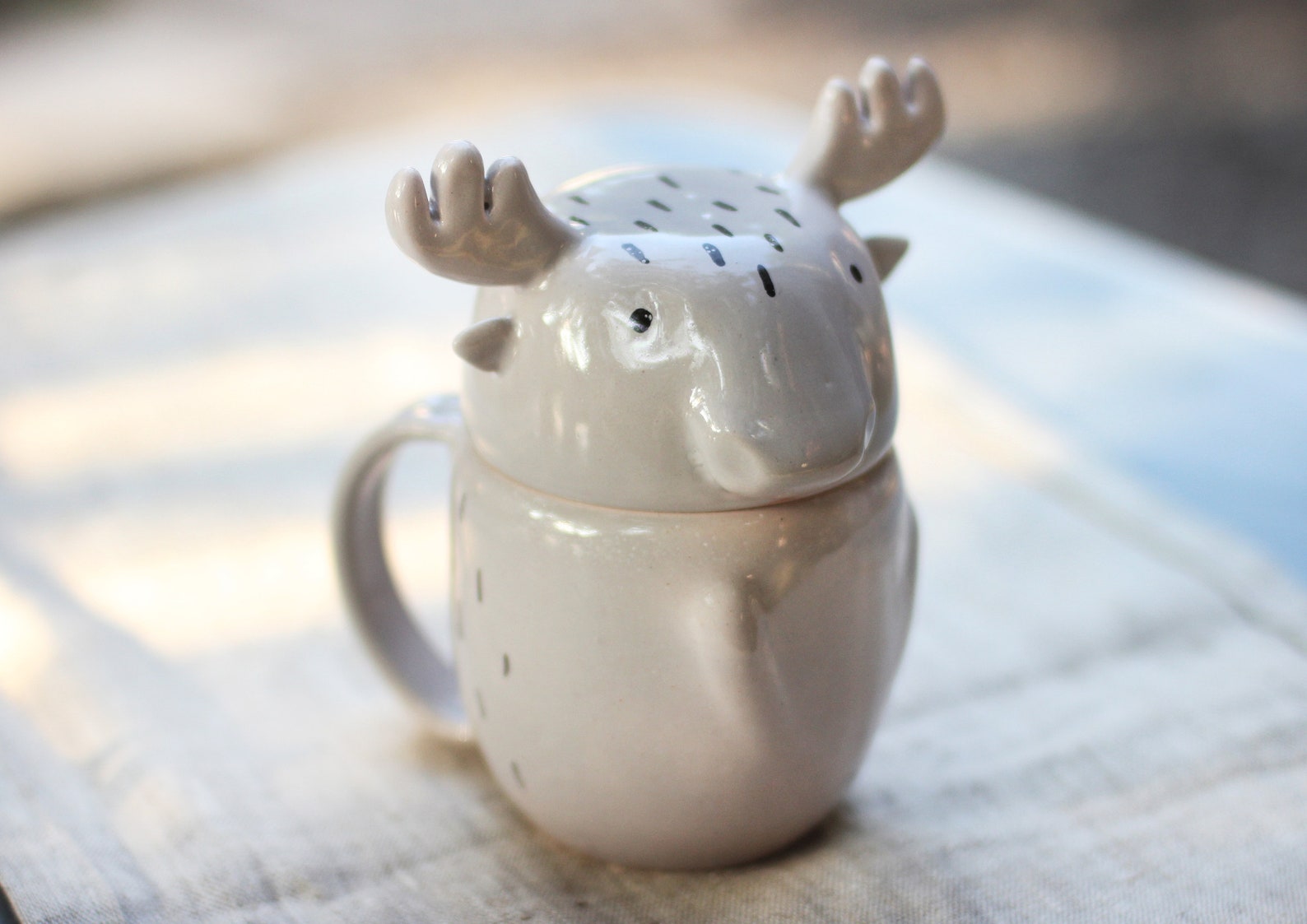 Elk Large Lidded Mug Gray Moose Pottery Coffee Mug With Lid | Etsy