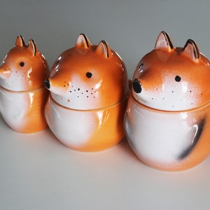 Orange Fox Jar, Fox Pottery Container, Handmade Sugar Bowl With Lid ...