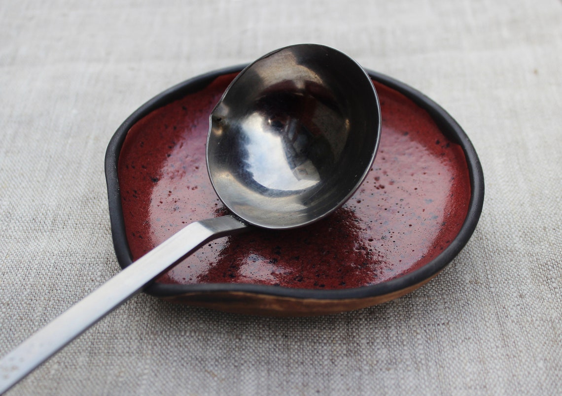 Red Polka Dot Ceramic Spoon Rest Colorful Stoneware Pottery | Etsy