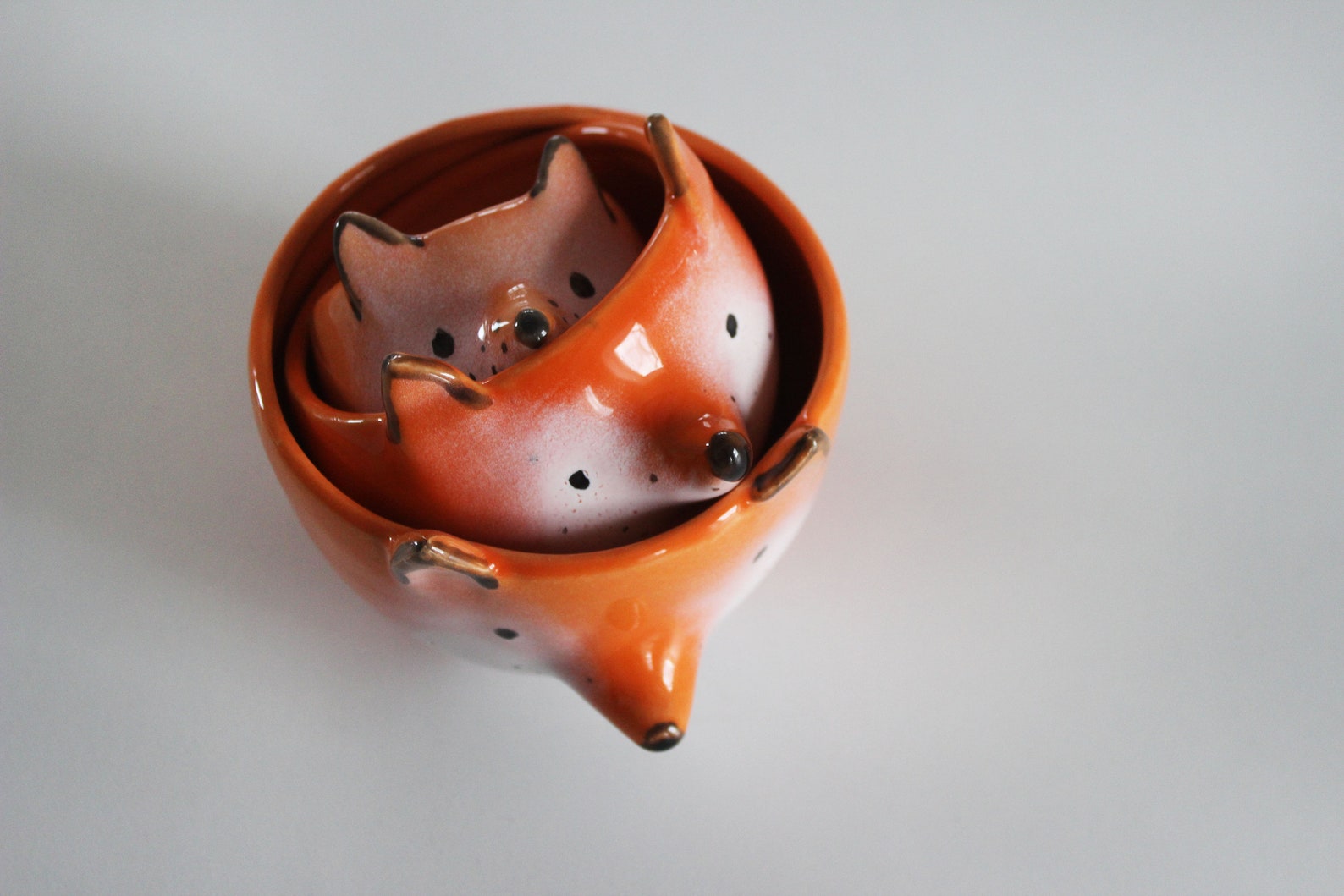Fox Pottery Indoor Flower Pot Red Orange Gray Cactus Dish - Etsy