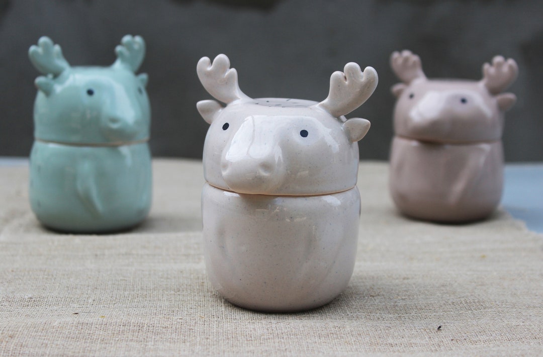 Elk Tea Coffee Container, Pottery Bowl With Lid, Ceramic Moose Jar ...