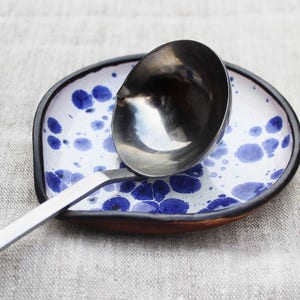 Blue Flowers Spoon Rest, Unique Ceramic Spoon Holder, White Pottery ...
