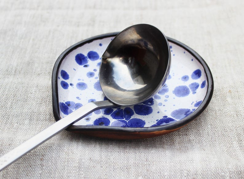 Blue Flowers Spoon Rest Unique Ceramic Spoon Holder White - Etsy