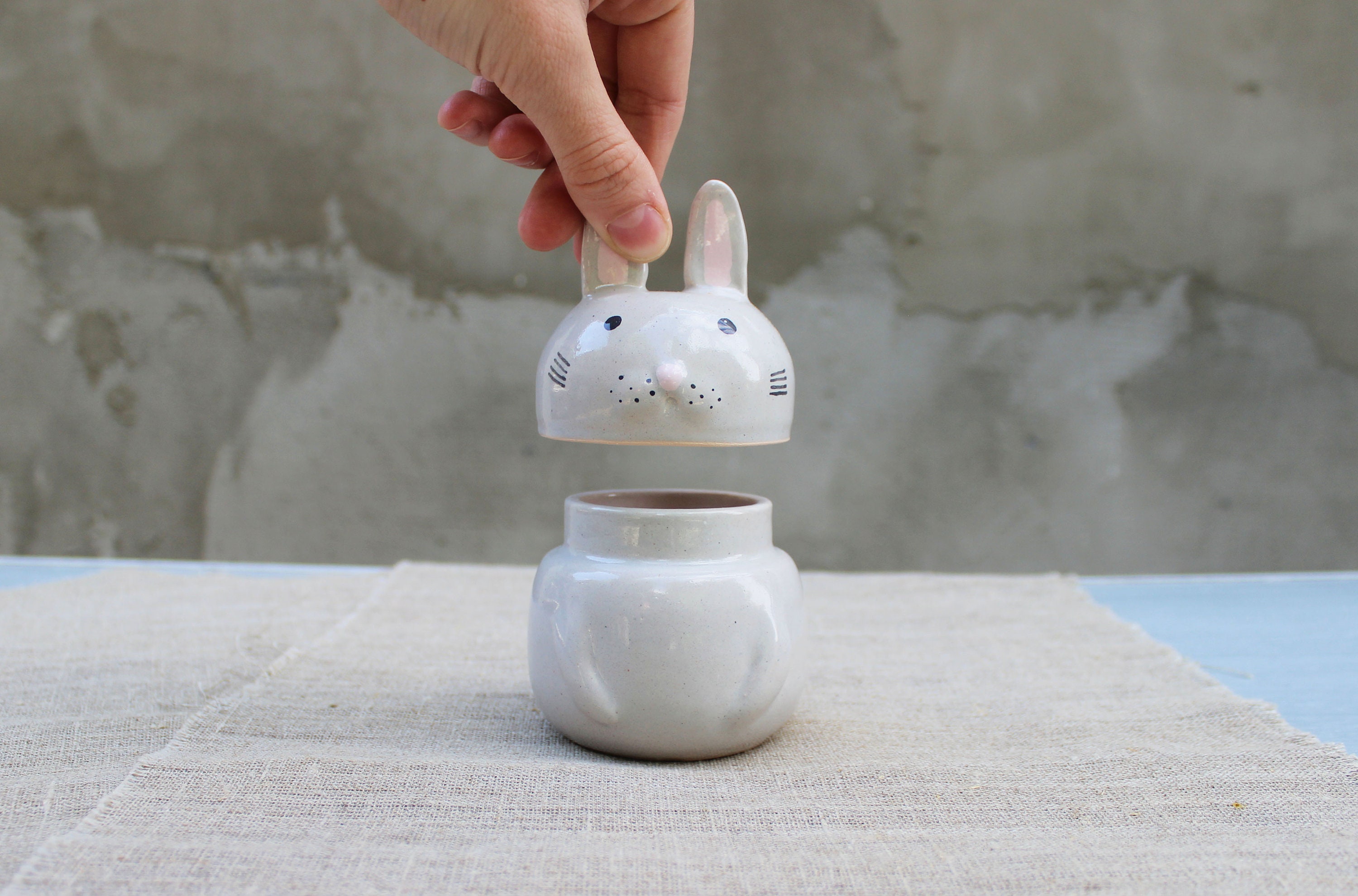 Bunny Jar With Lid, Rabbit Ceramic Container 2023, Hare Pottery Tea ...