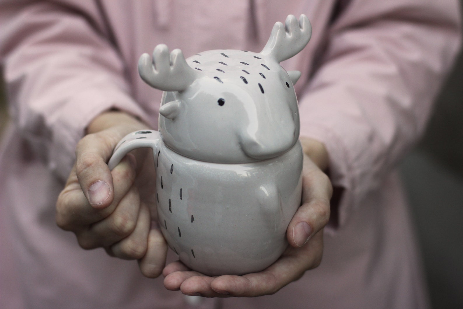 Elk Large Lidded Mug Gray Moose Pottery Coffee Mug With Lid | Etsy