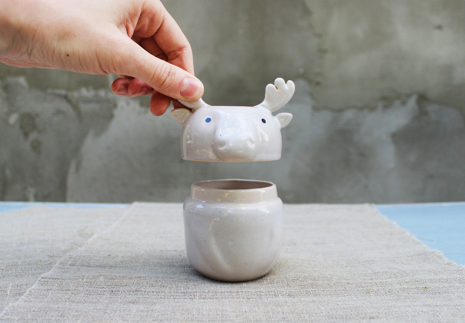 Elk Tea Coffee Container Pottery Bowl With Lid Ceramic Moose | Etsy