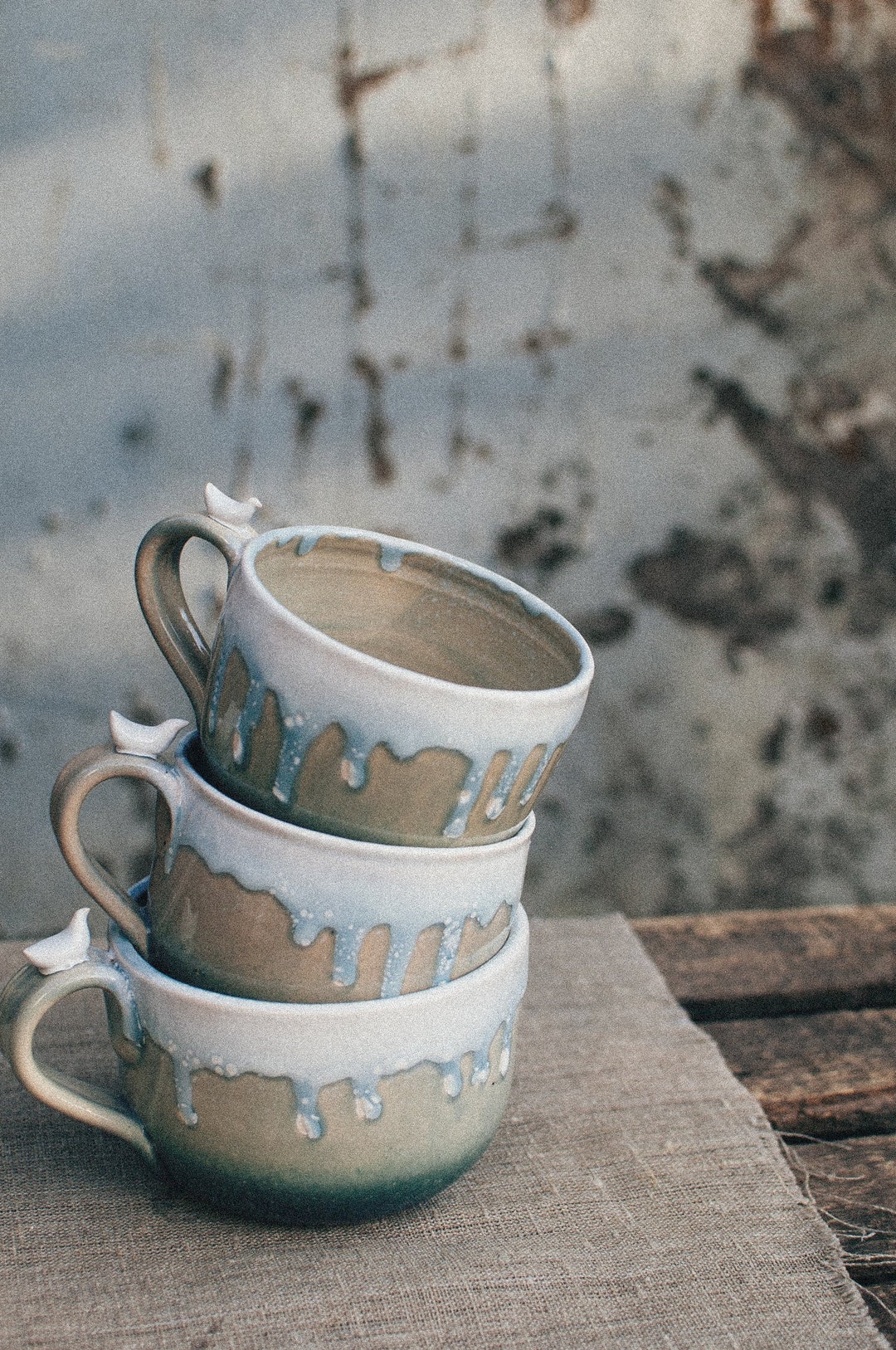 Turquoise Coffee Mug With Bird on Handle Handmade Blue Mug Large Clay ...