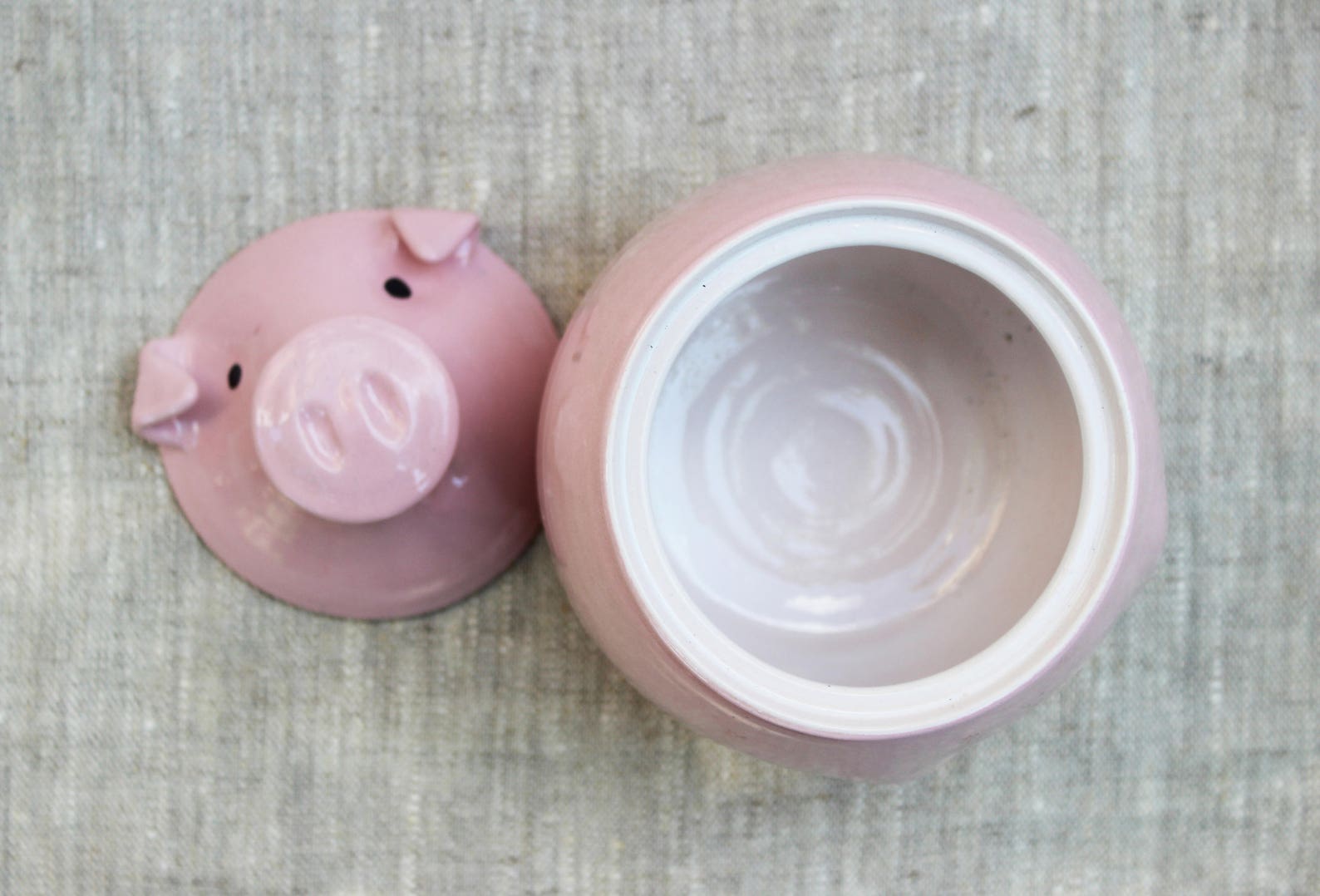 Pink Pig Cookie Jar Storage Bowl With Lid, Ceramic Pigs, Pottery ...