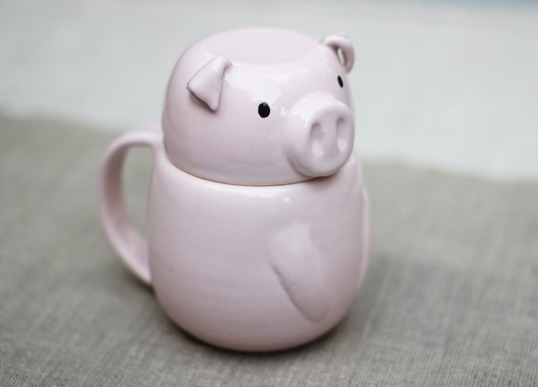 Pig Coffee Mug With Lid, Large Lidded Mug, Pottery Tea Cup, Animal ...
