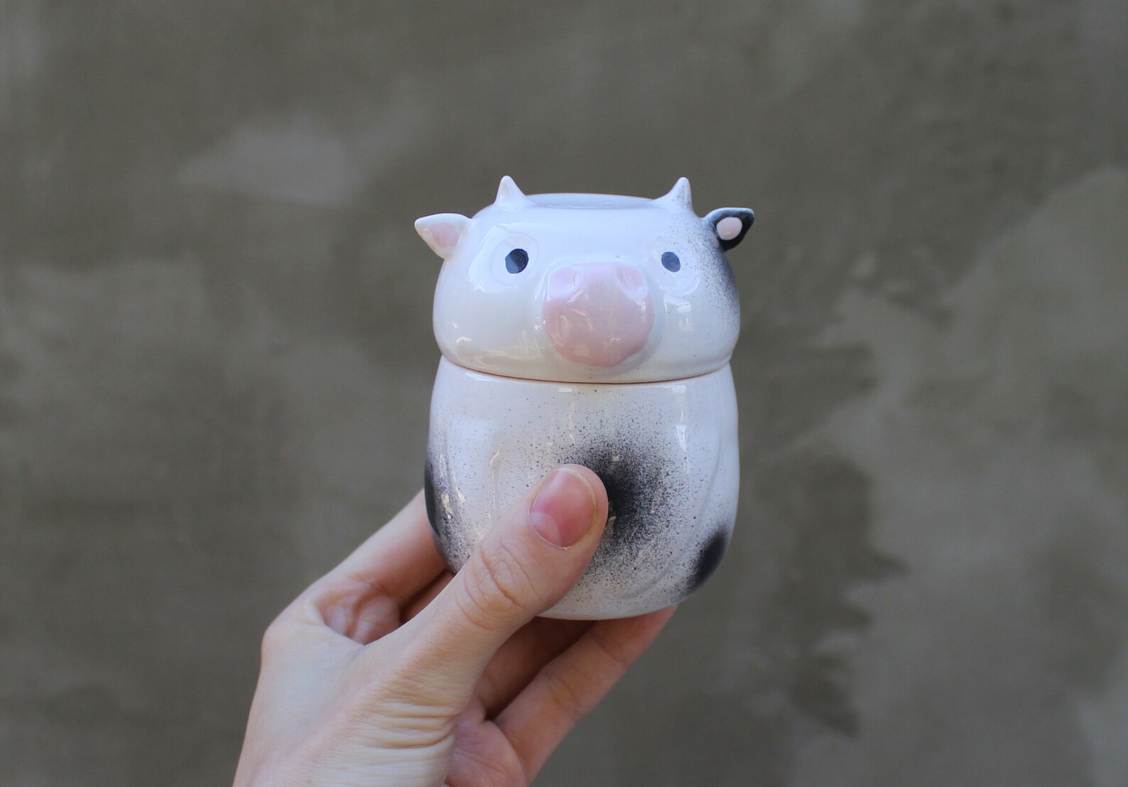 Pottery Storage Container Set of 4, Cow Pig Rabbit Sheep Jars With Lid ...